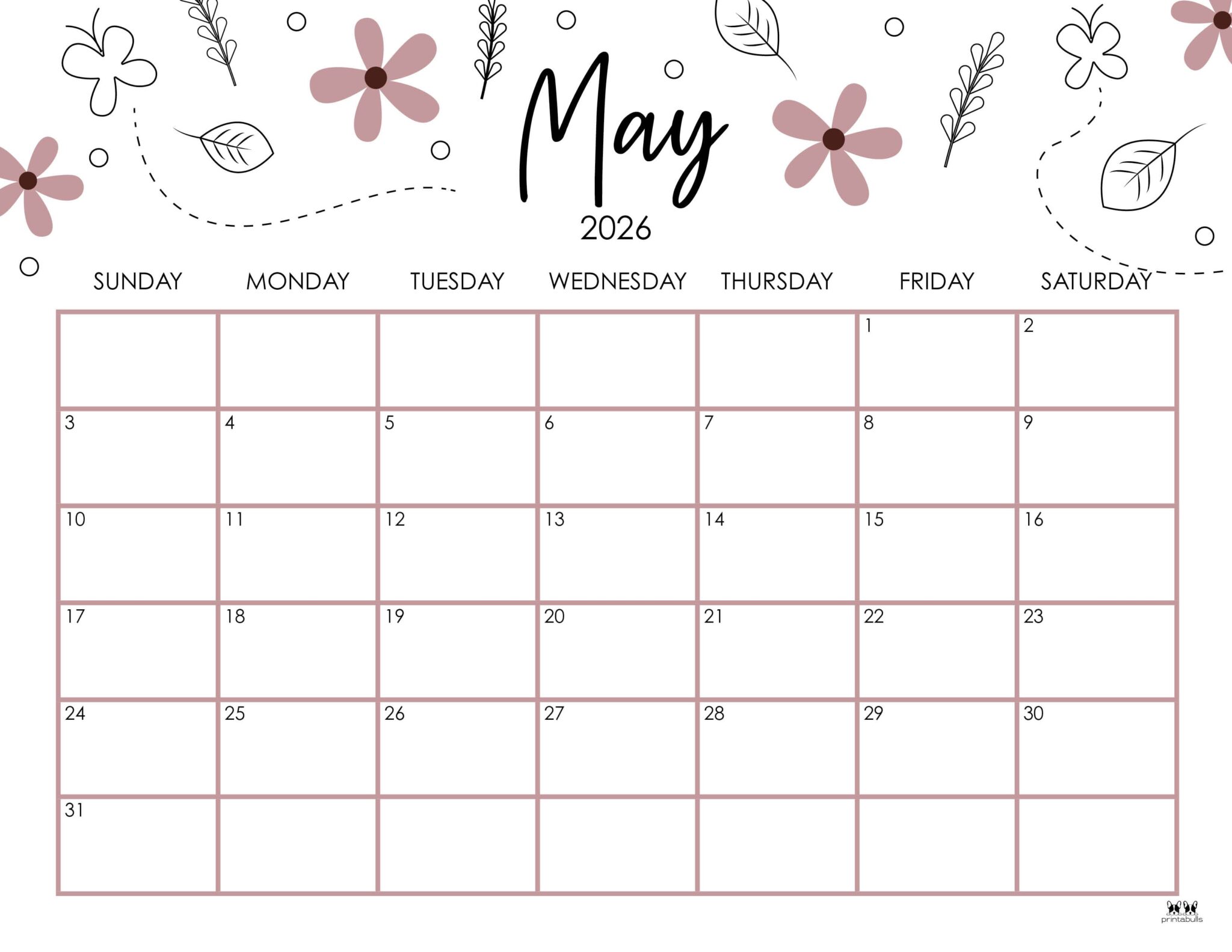 May 2026 Calendars - 150 FREE Printables | Printabulls