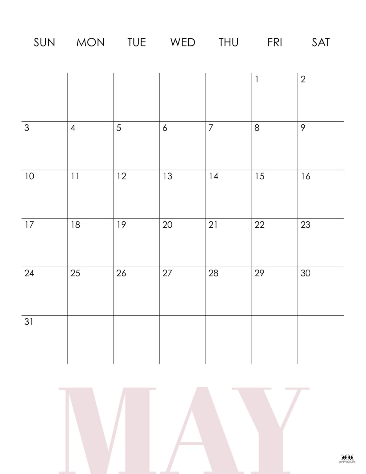 May 2026 Calendars - 150 FREE Printables | Printabulls