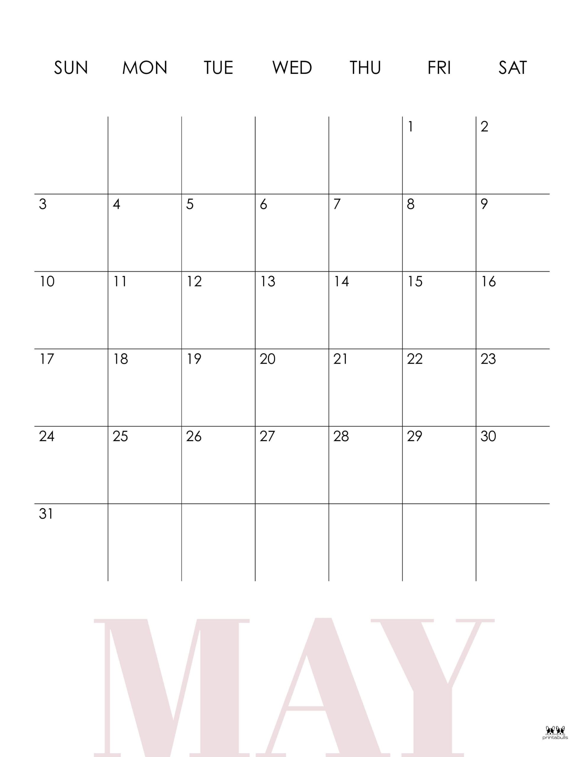 May 2026 Calendars - 150 FREE Printables | Printabulls
