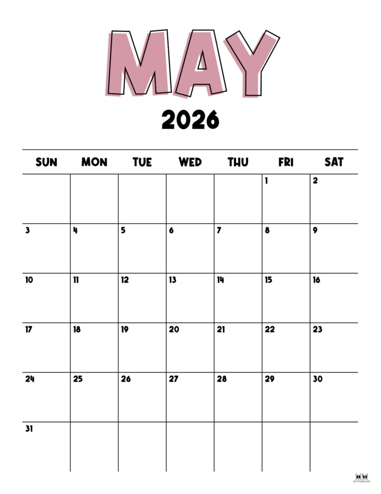 May 2026 Calendars - 123 FREE Printables | Printabulls