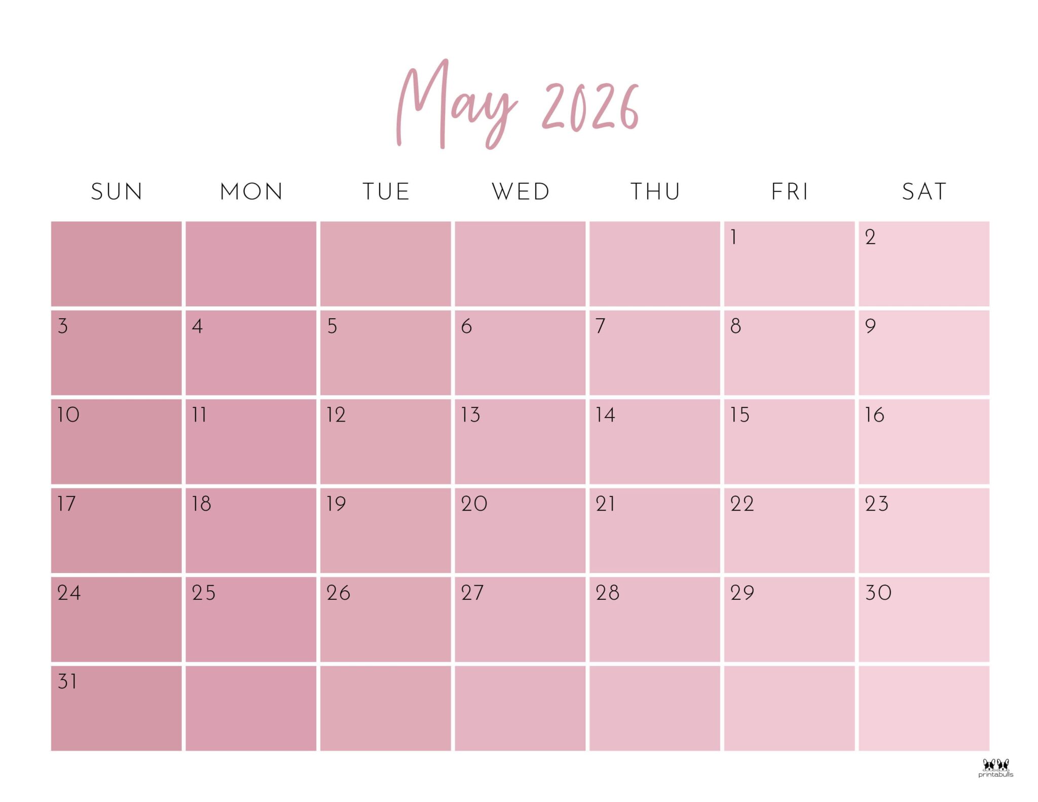 May 2026 Calendars - 123 FREE Printables | Printabulls