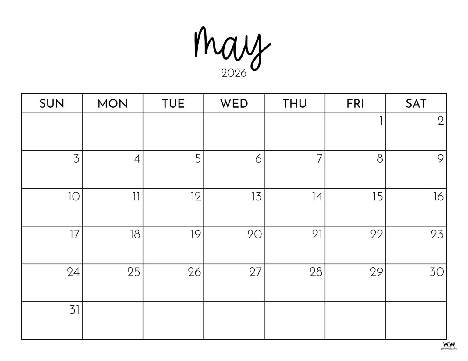 May 2026 Calendars 123 Free Printables Printabulls