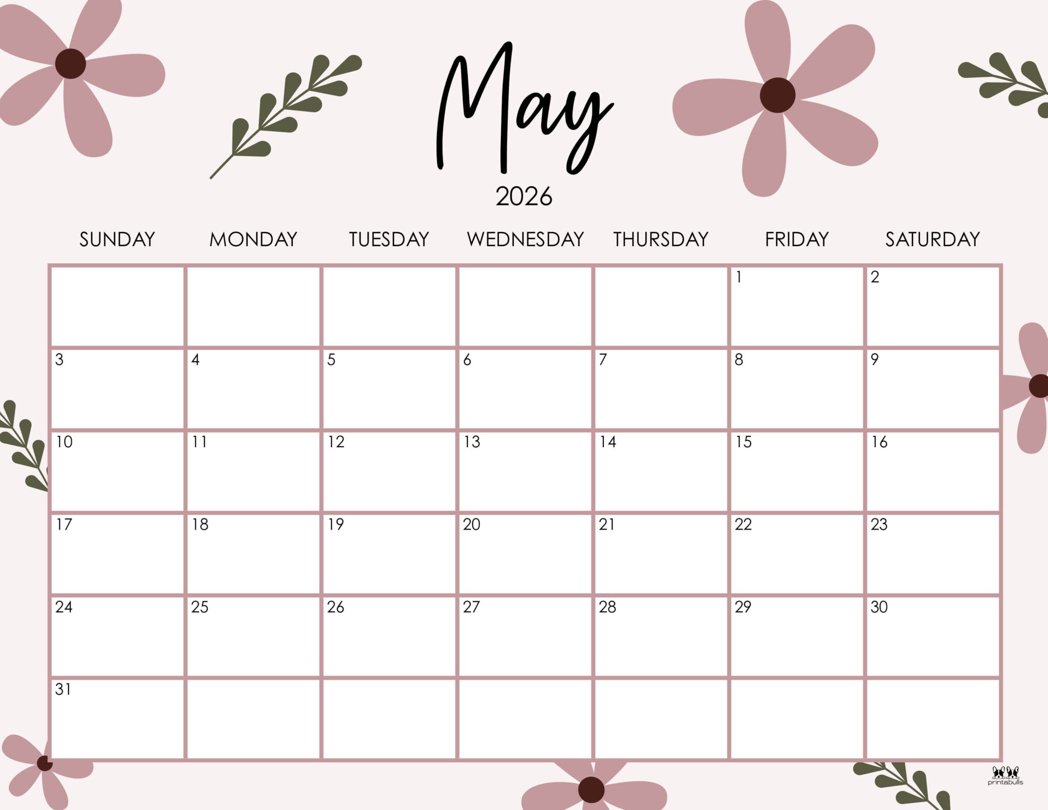 May 2026 Calendars - 150 FREE Printables | Printabulls