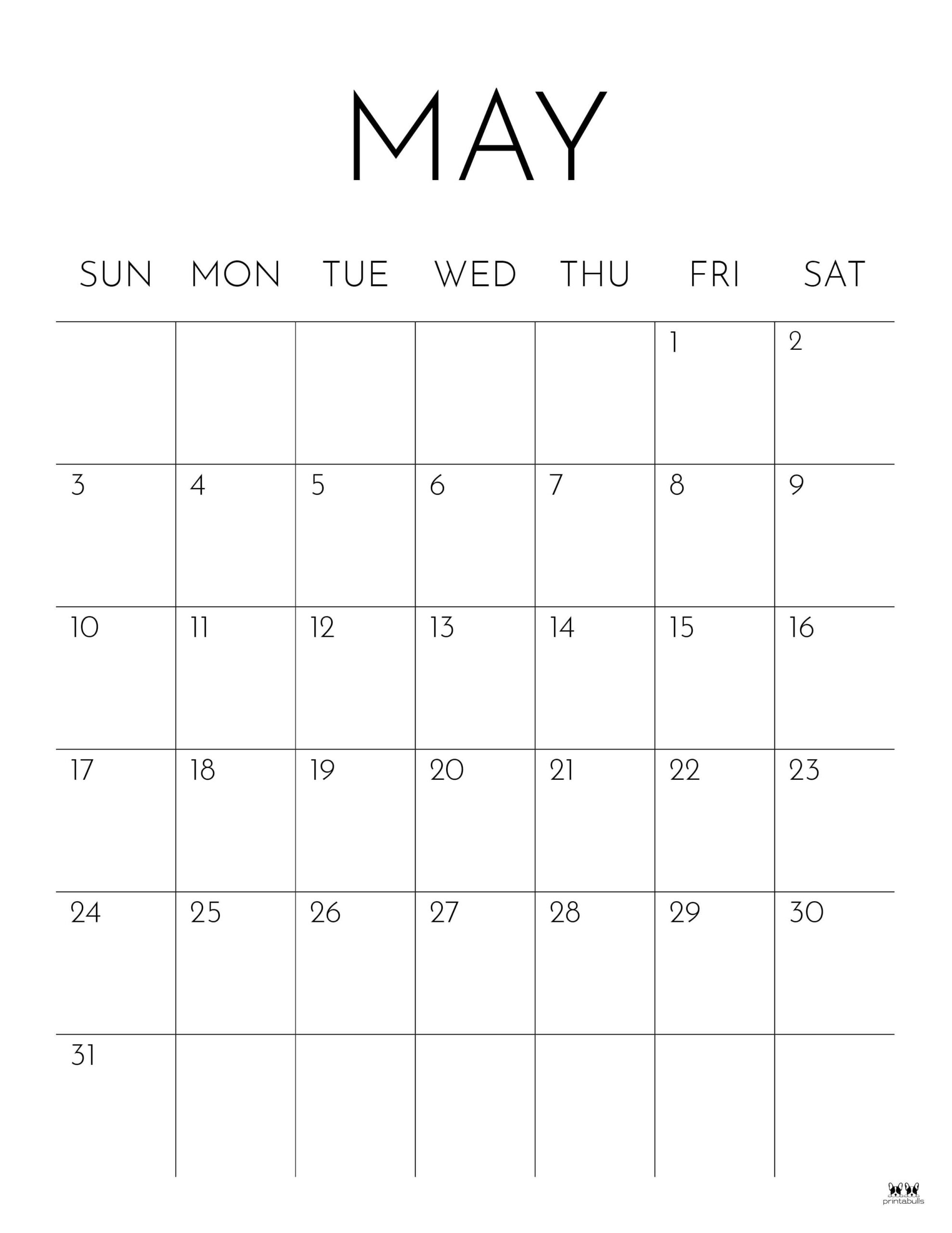 May 2026 Calendars - 123 FREE Printables | Printabulls