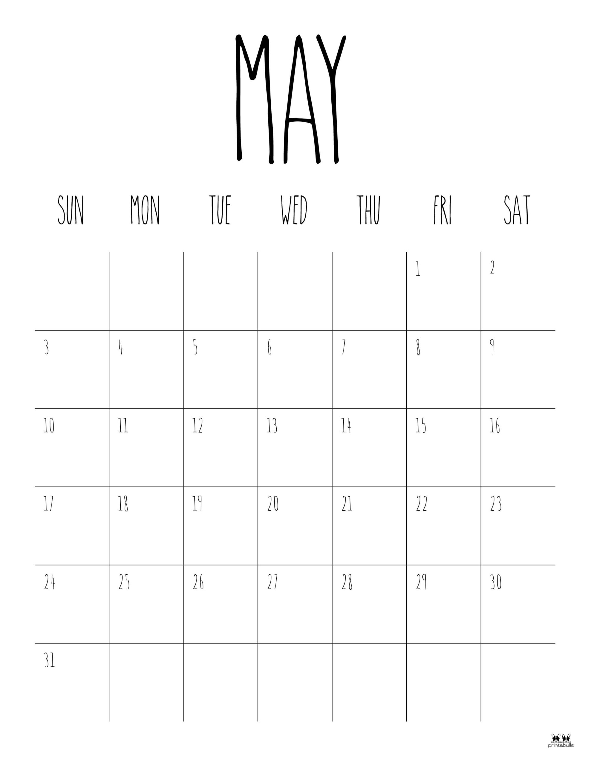 May 2026 Calendars - 150 FREE Printables | Printabulls
