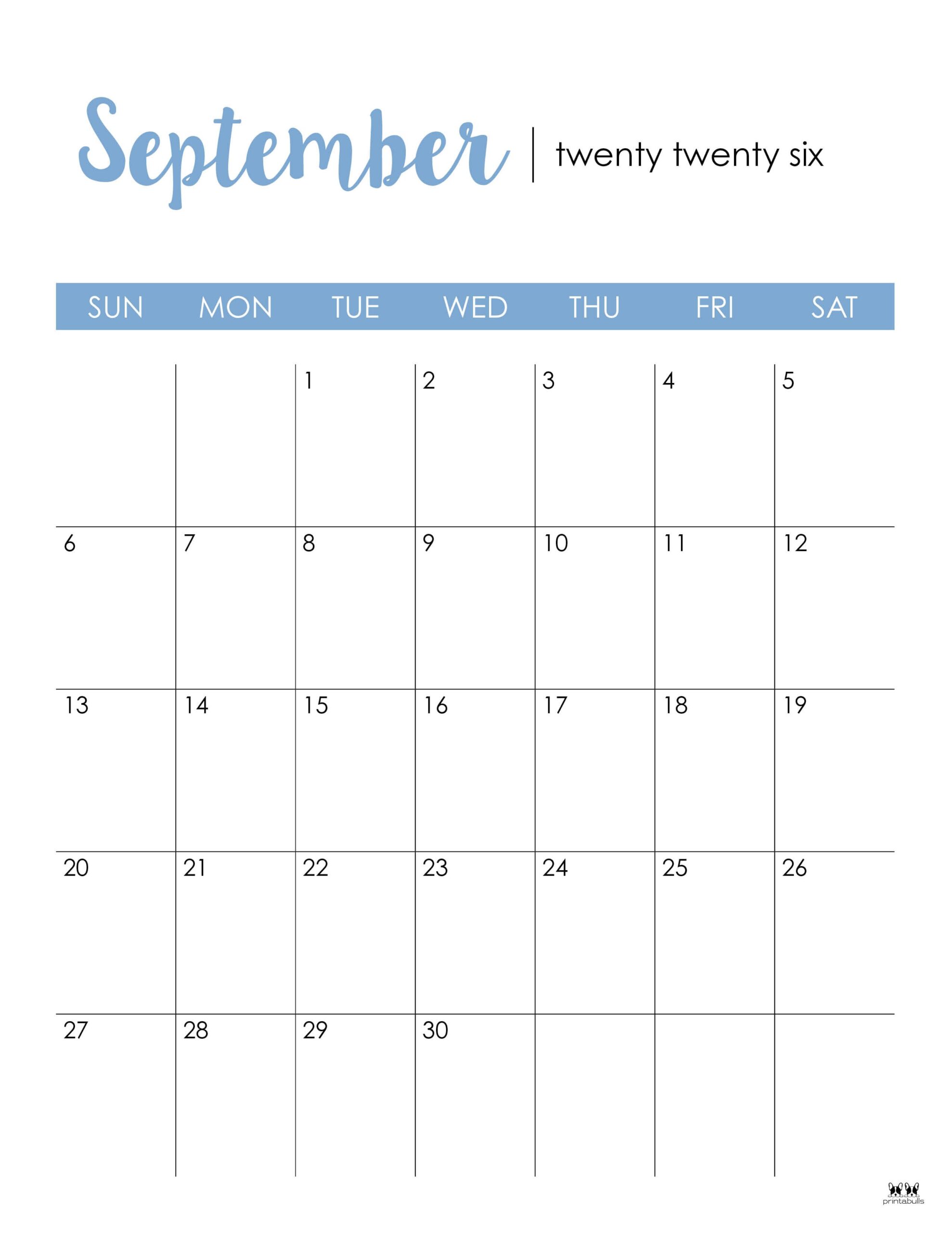 September 2026 Calendars - 123 FREE Printables | Printabulls