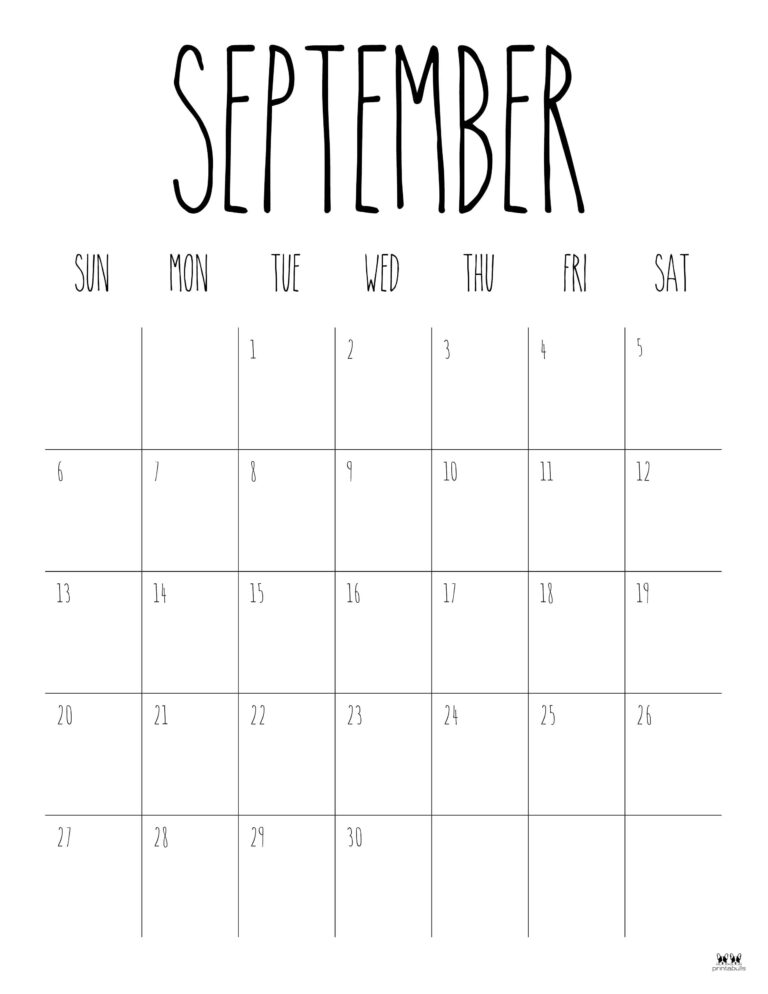 September 2026 Calendars - 150 FREE Printables | Printabulls