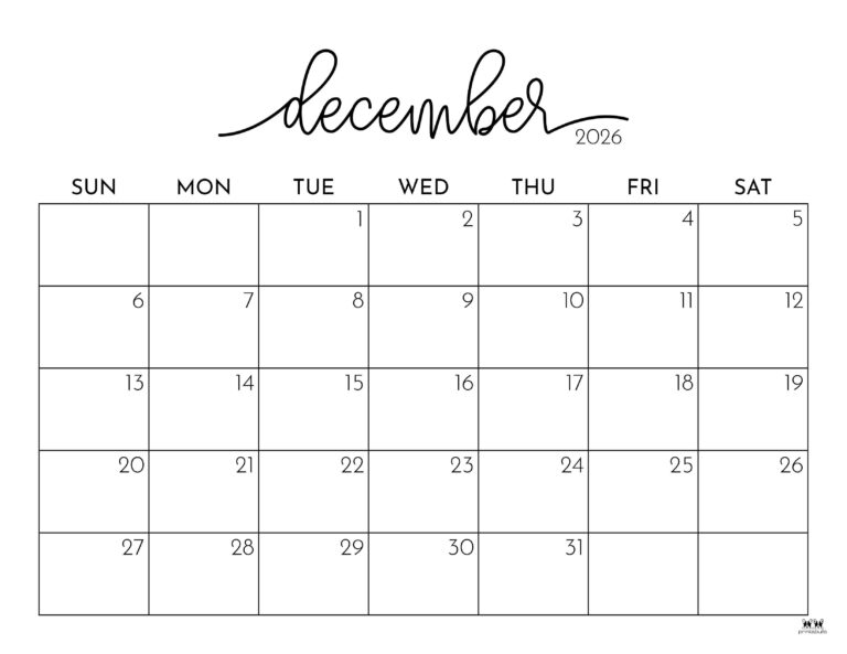 December 2026 Calendars - 123 FREE Printables | Printabulls