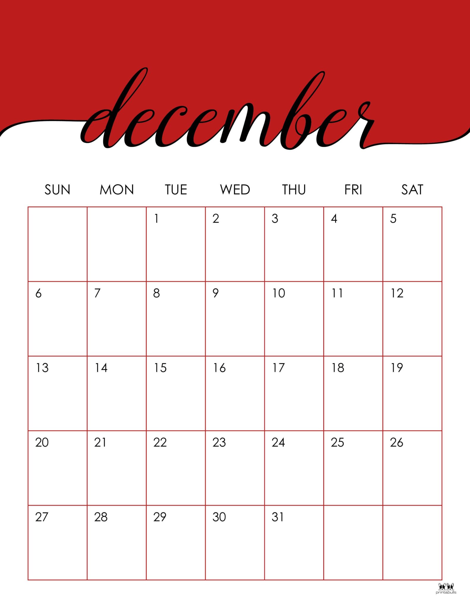 December 2026 Calendars - 150 FREE Printables | Printabulls