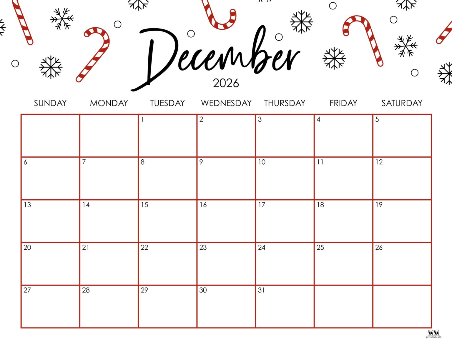 December 2026 Calendars - 150 FREE Printables | Printabulls