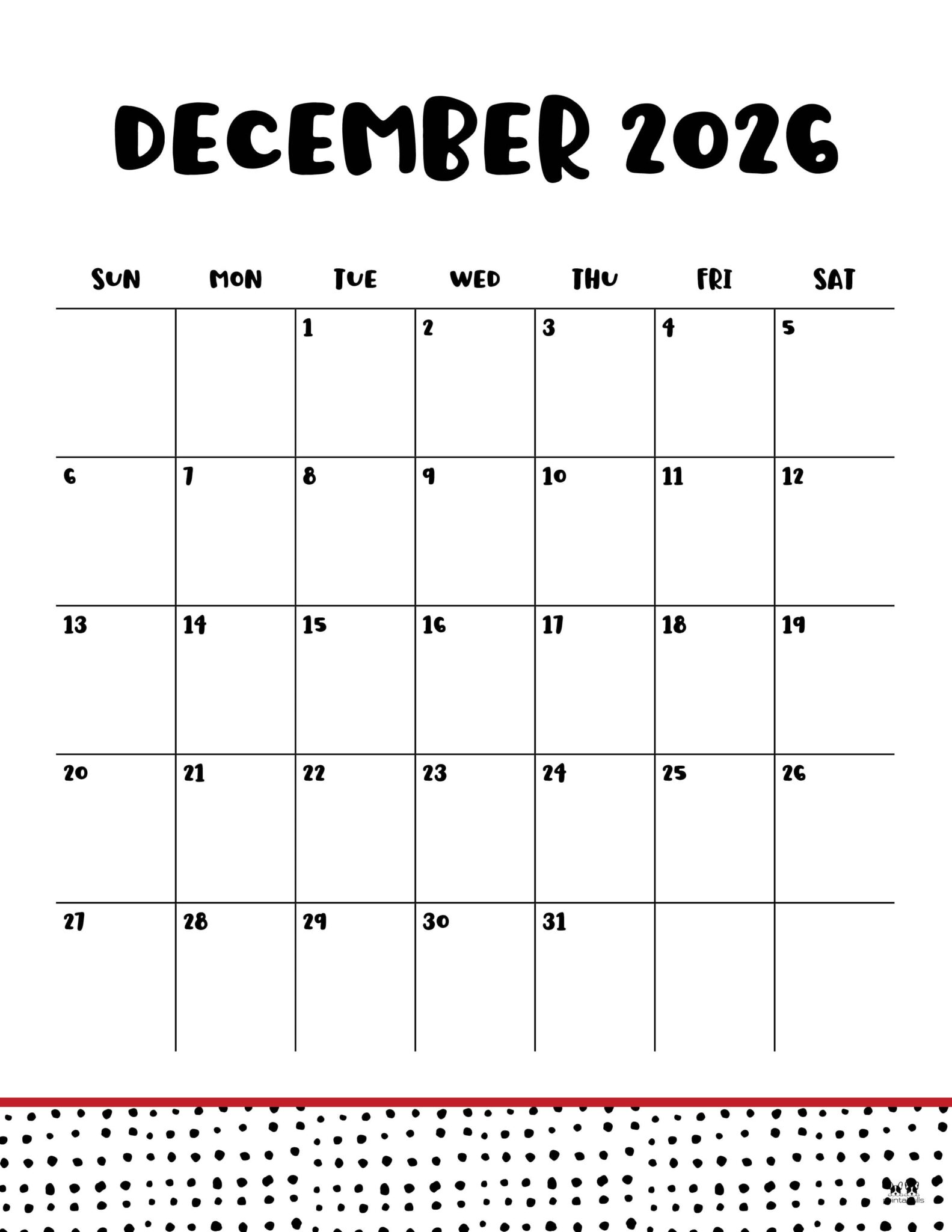December 2026 Calendars - 123 FREE Printables | Printabulls
