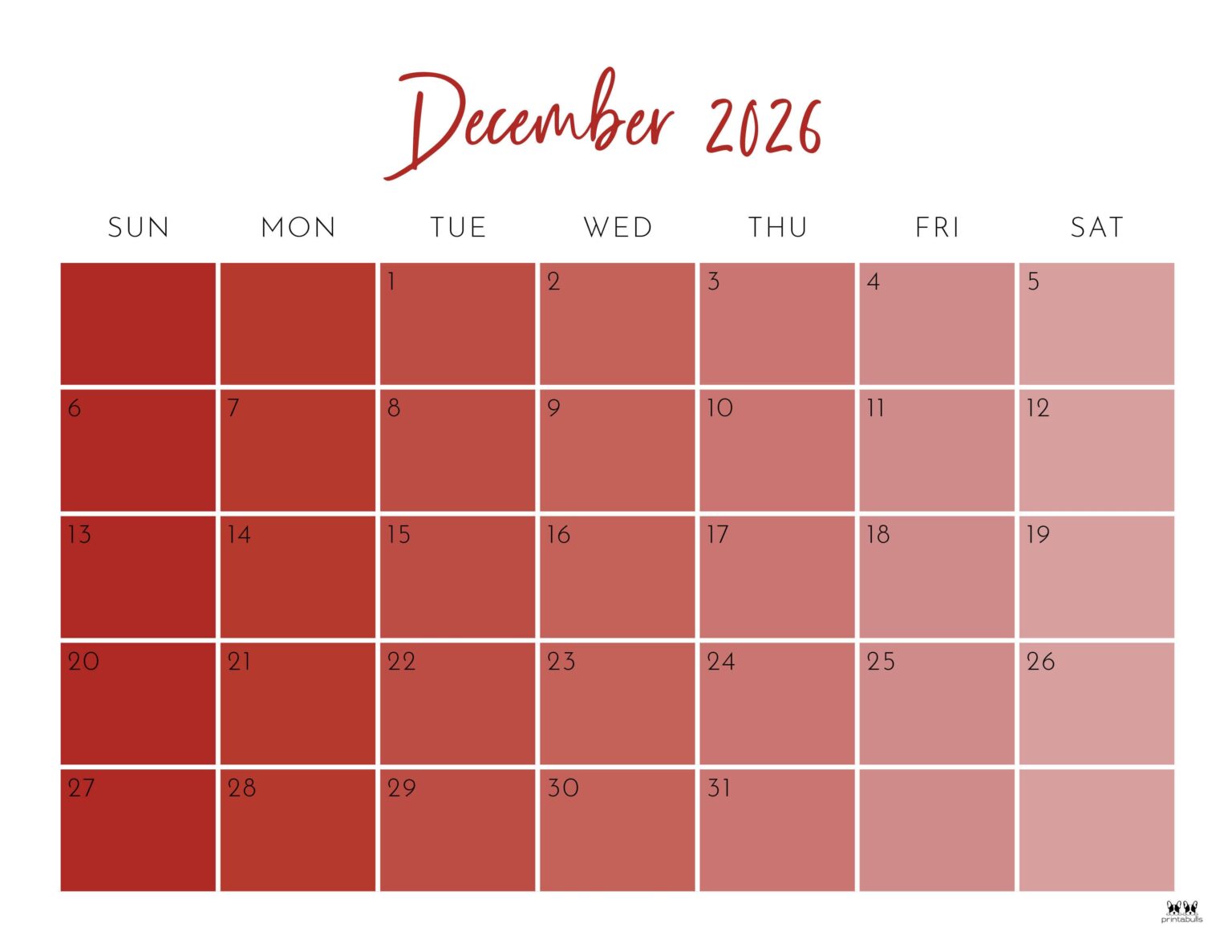 December 2026 Calendars - 123 FREE Printables | Printabulls