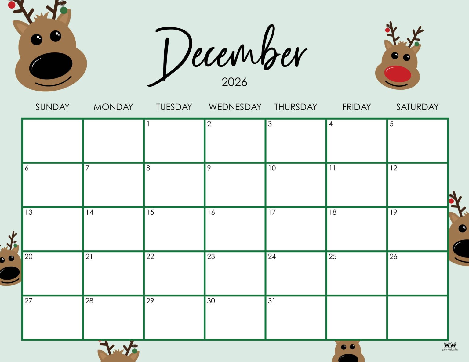 December 2026 Calendars - 150 FREE Printables | Printabulls