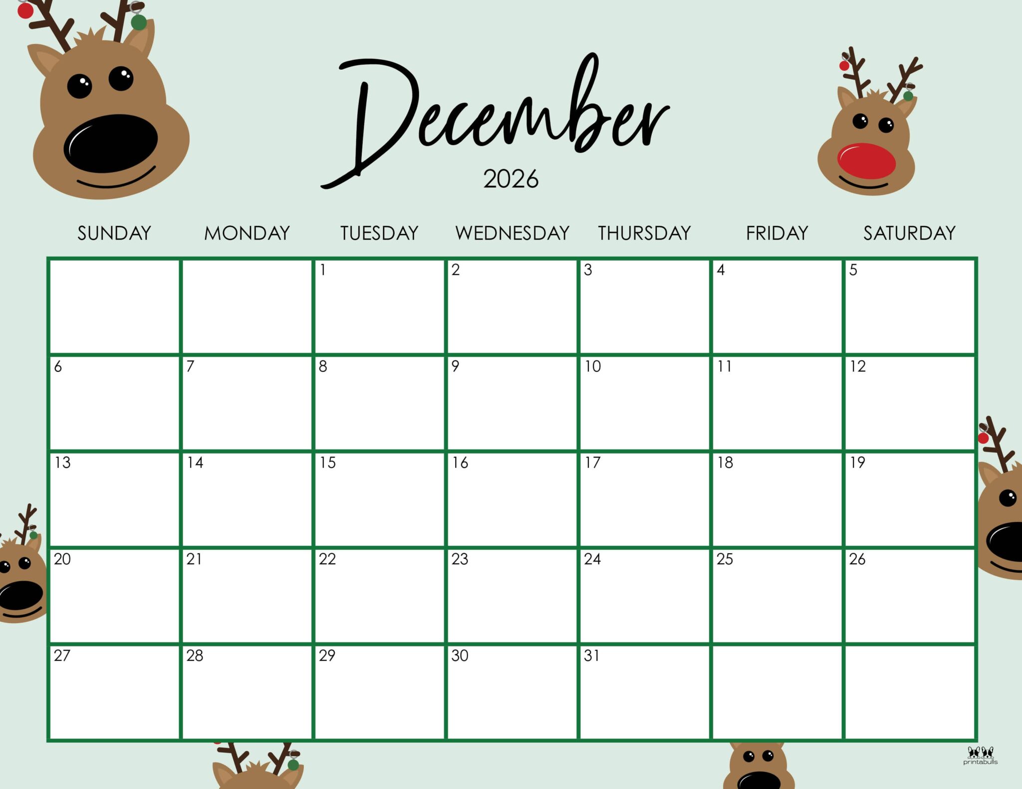 December 2026 Calendars - 150 FREE Printables | Printabulls