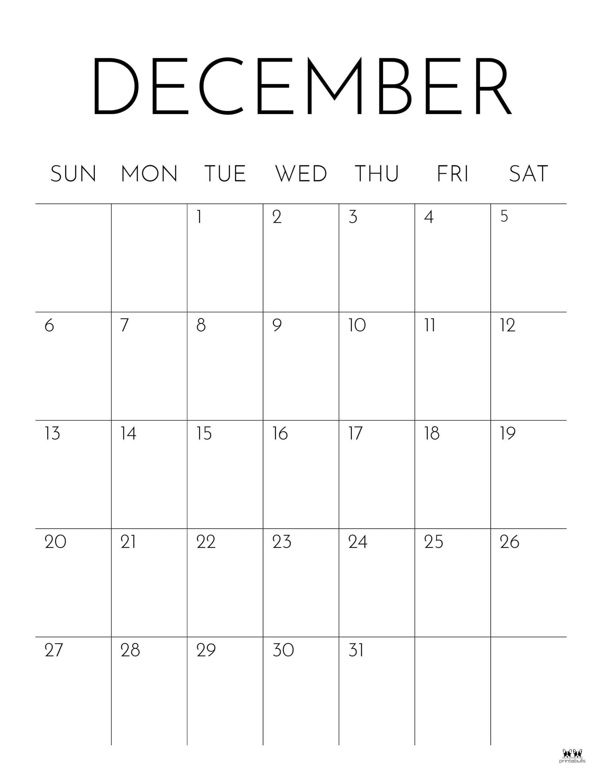 December 2026 Calendars - 123 FREE Printables | Printabulls