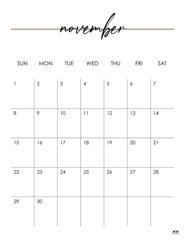 November 2026 Calendars - 150 FREE Printables | Printabulls