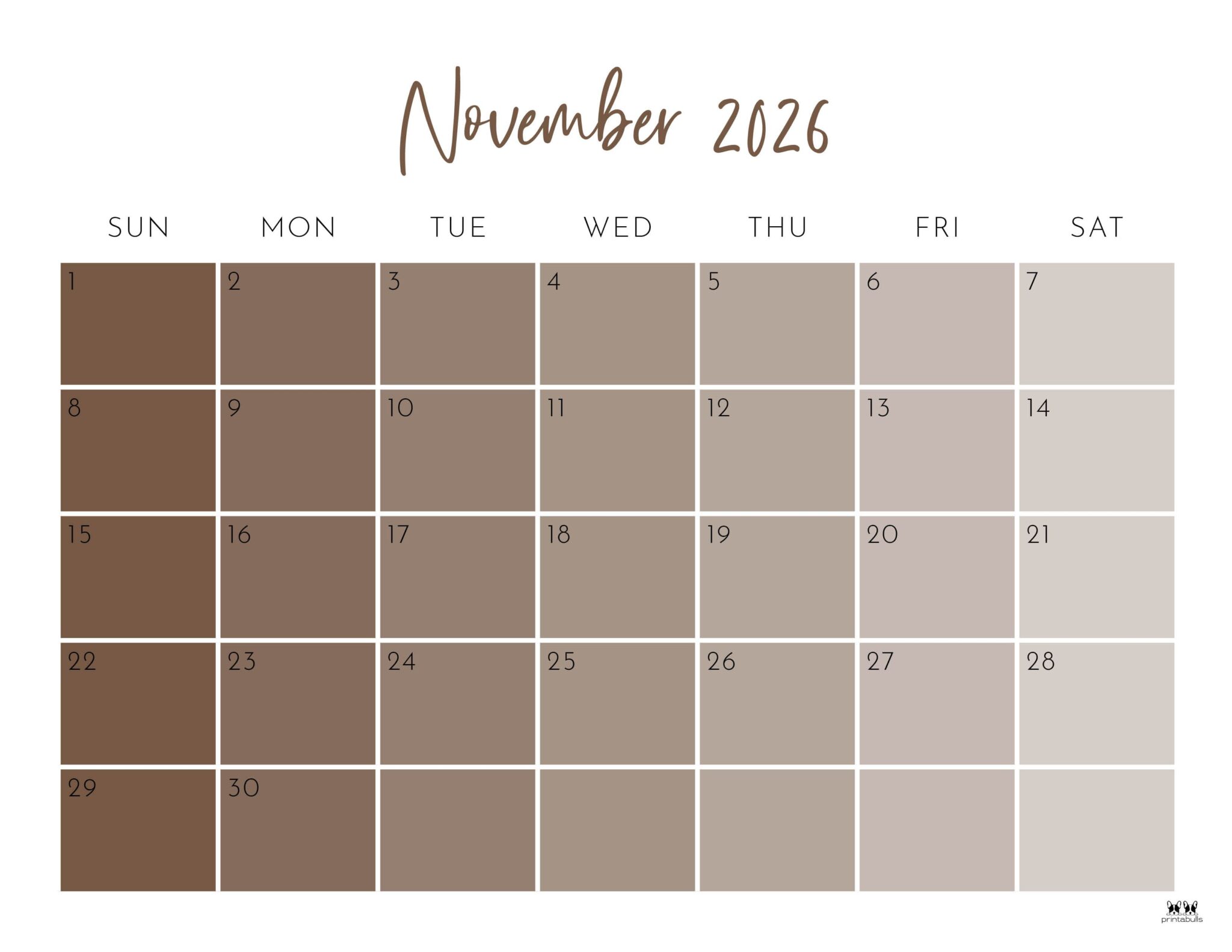 November 2026 Calendars - 123 FREE Printables | Printabulls