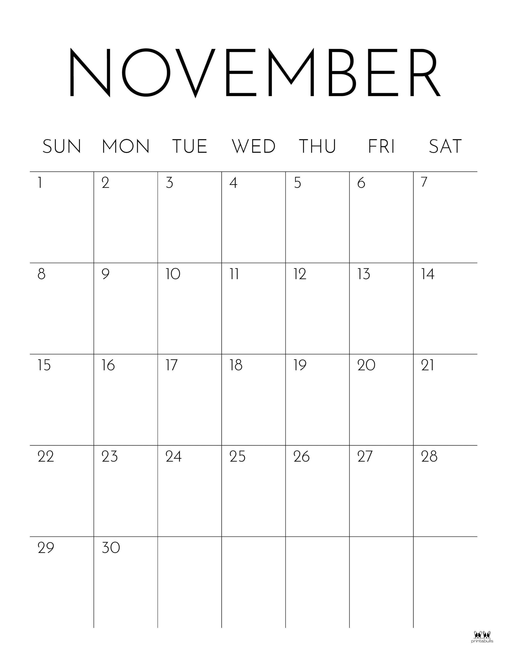 November 2026 Calendars - 123 FREE Printables | Printabulls