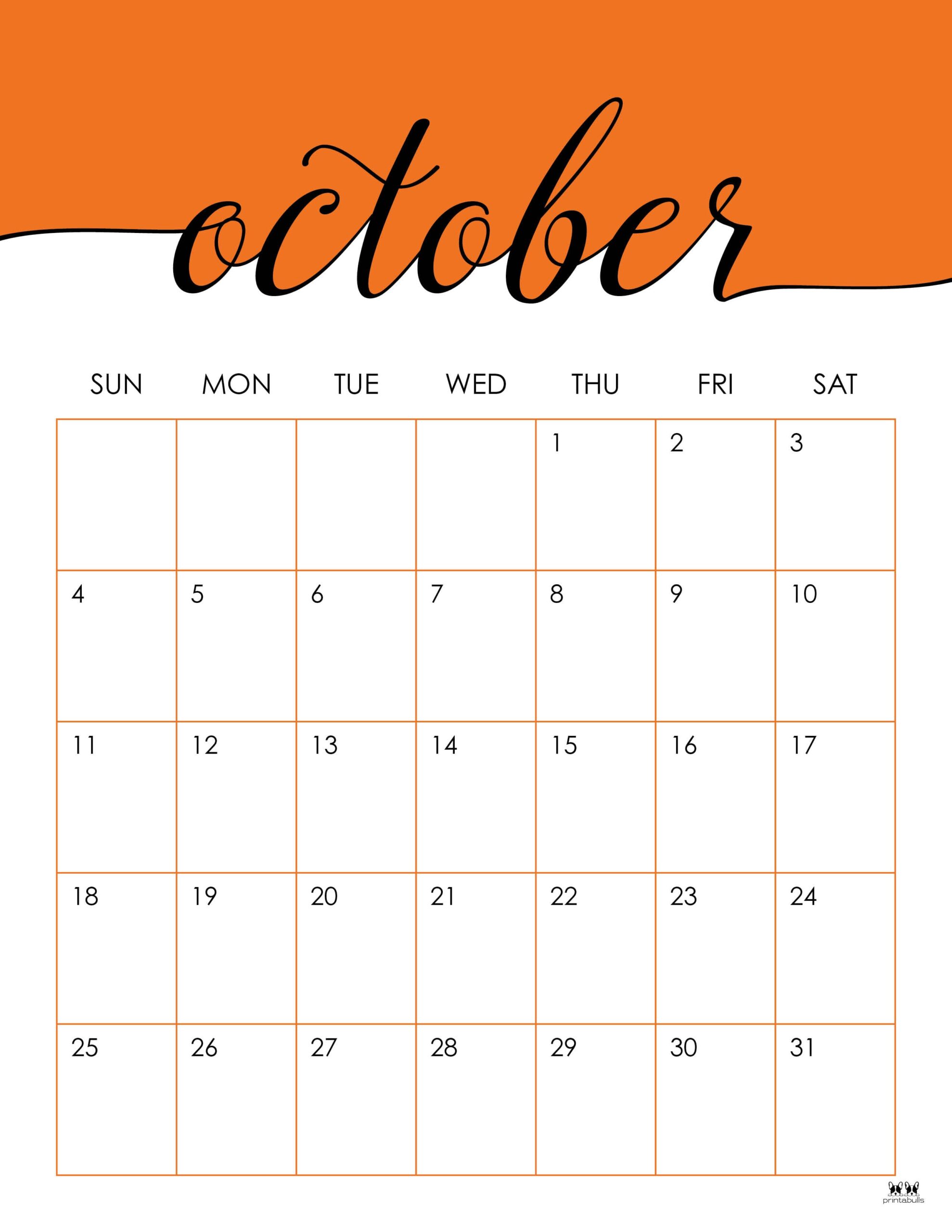 October 2026 Calendars - 150 FREE Printables | Printabulls