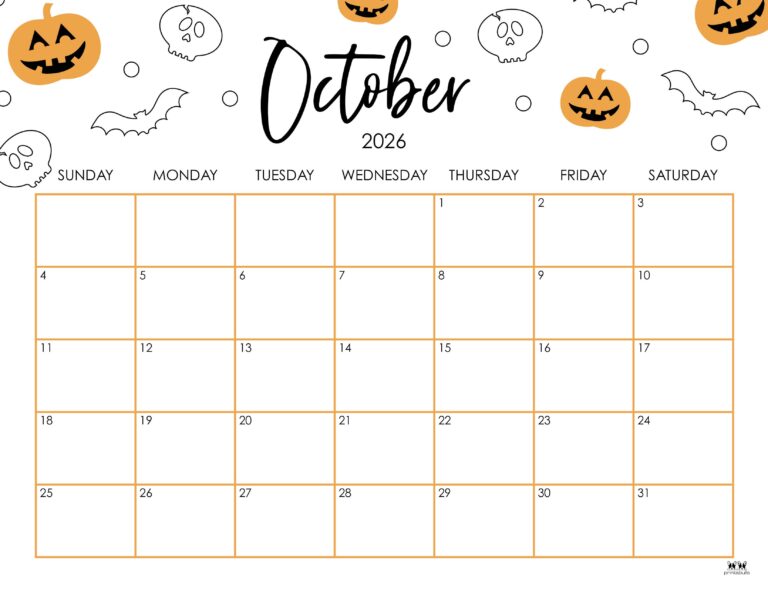 October 2026 Calendars - 123 FREE Printables | Printabulls