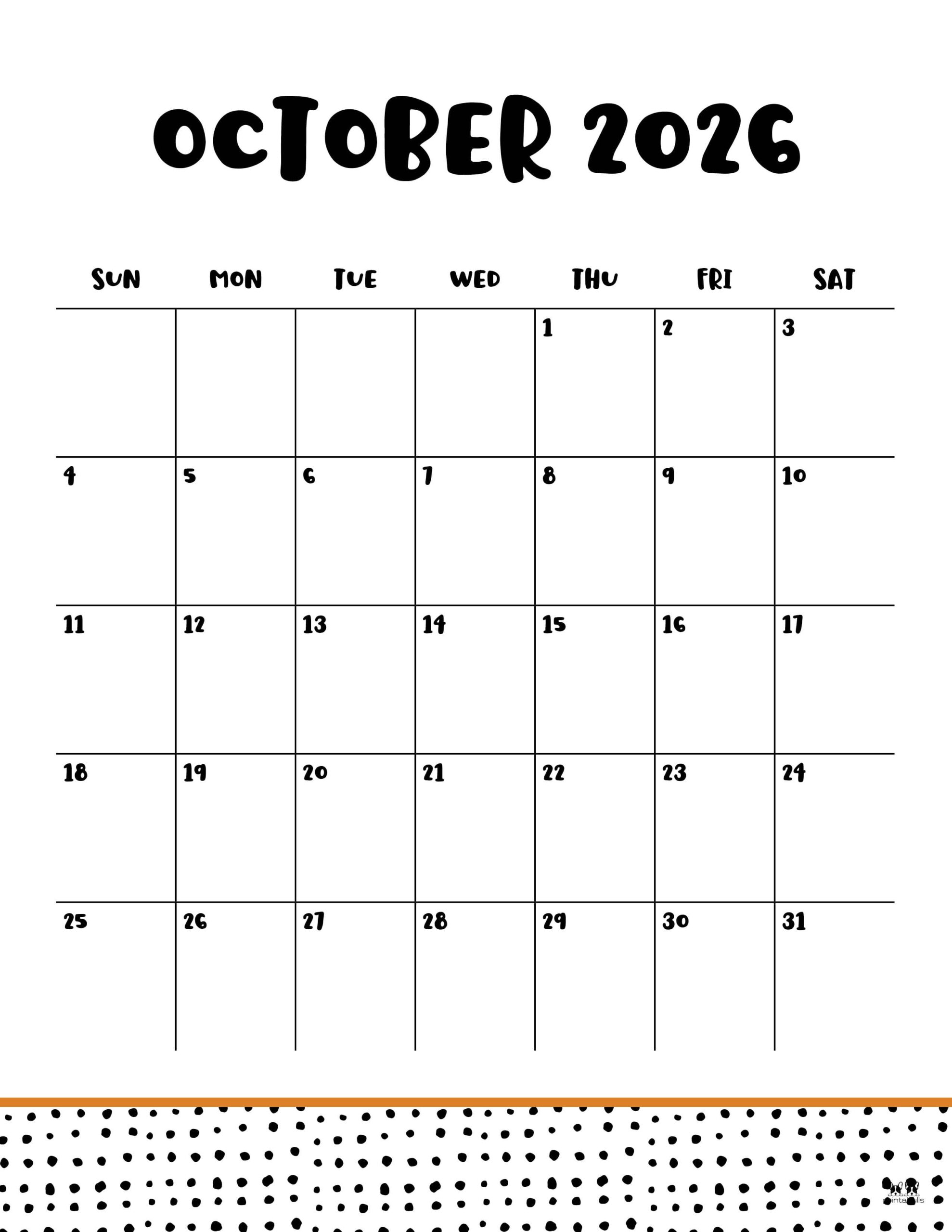 October 2026 Calendars - 123 FREE Printables | Printabulls