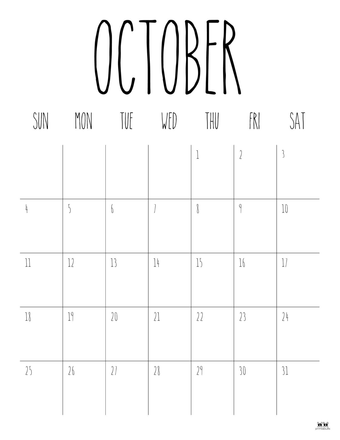 October 2026 Calendars - 123 FREE Printables - PrintaBulk