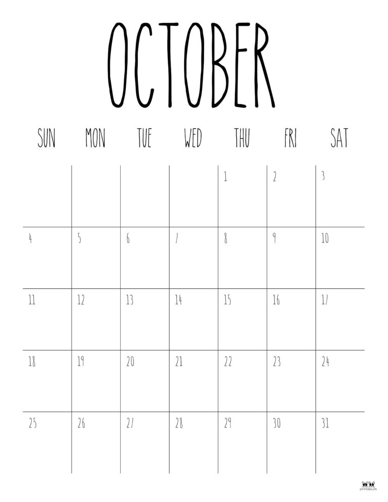 October 2026 Calendars - 150 FREE Printables | Printabulls