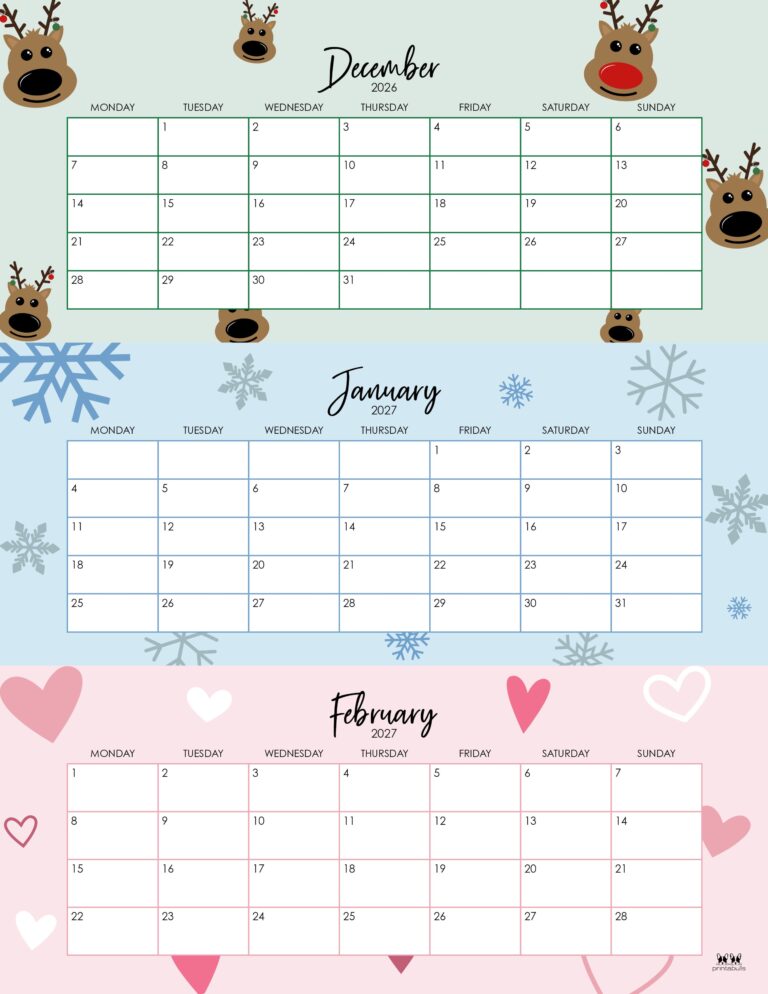 2026-2027 Winter Calendars - 14 FREE Cals | Printabulls