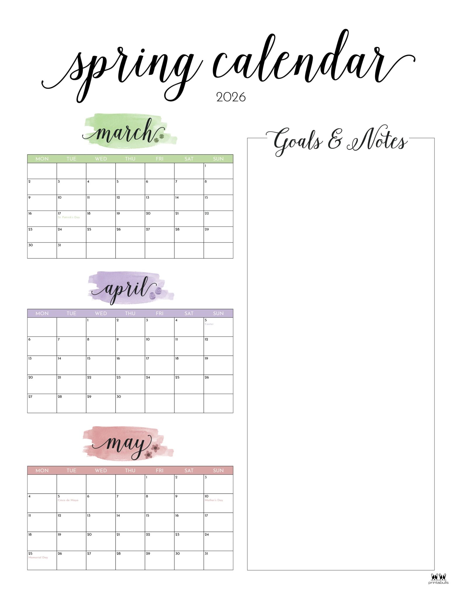 2026 Spring Calendars - 14 FREE Printables | Printabulls