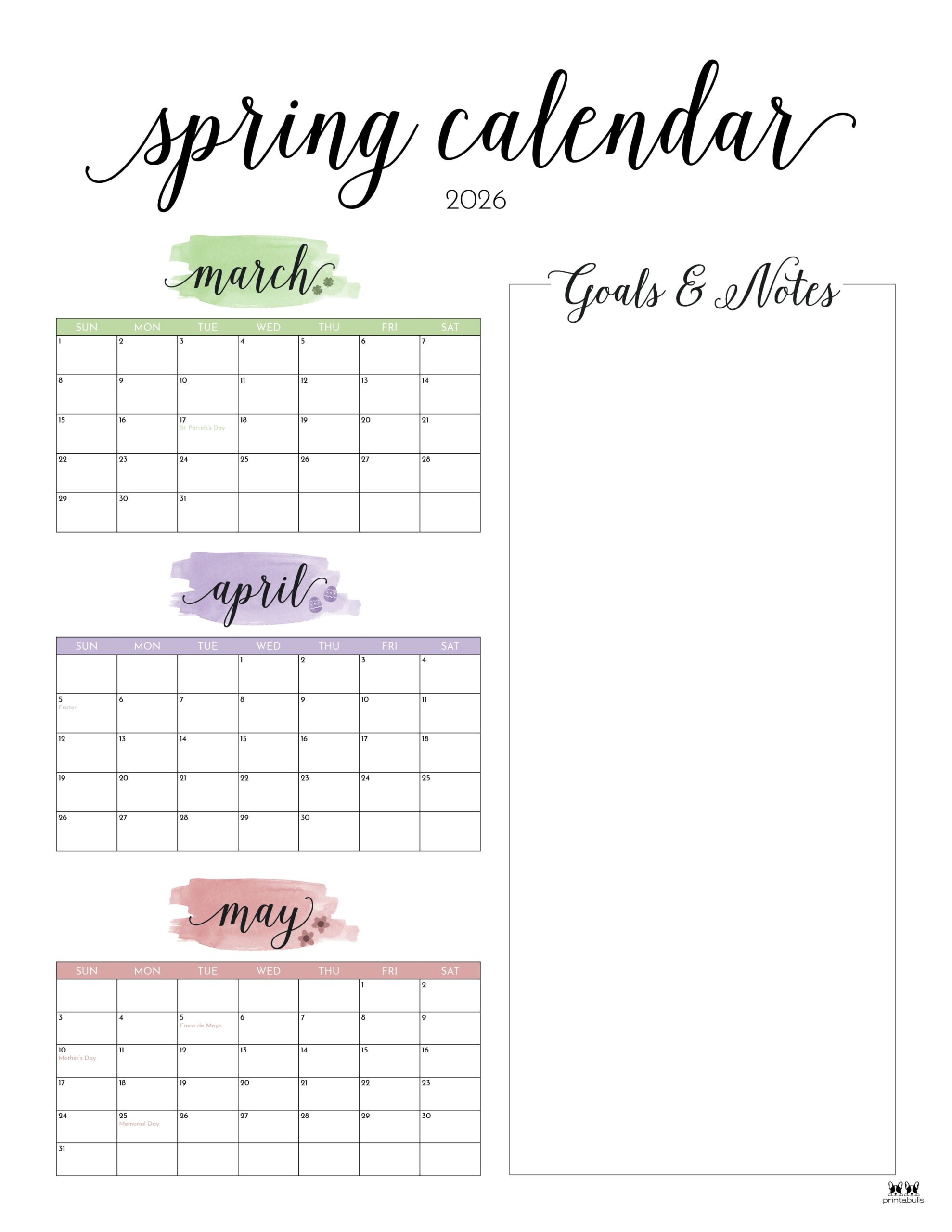 2026 Spring Calendars - 14 FREE Printables - PrintaBulk