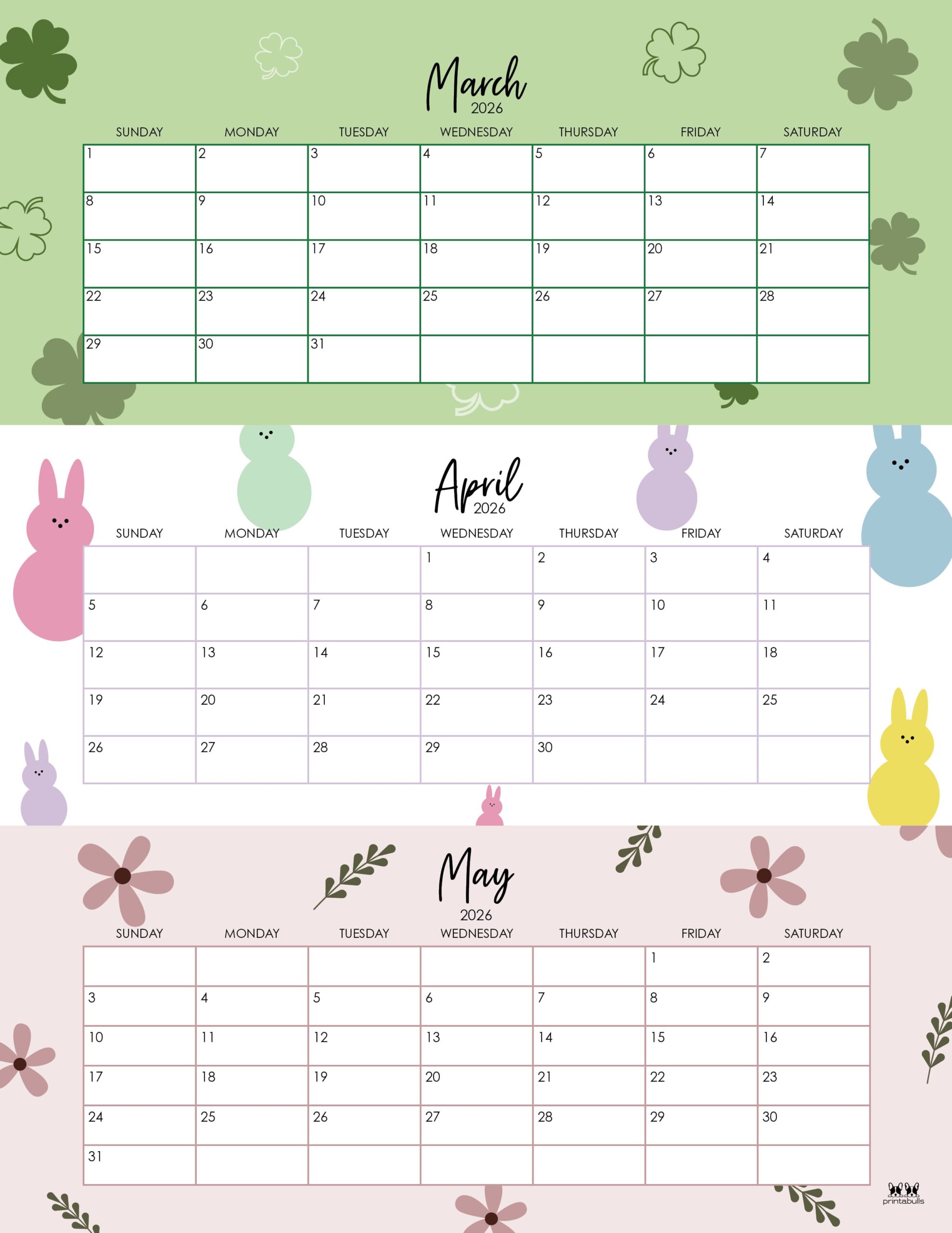 2026 Spring Calendars - 14 FREE Printables | Printabulls