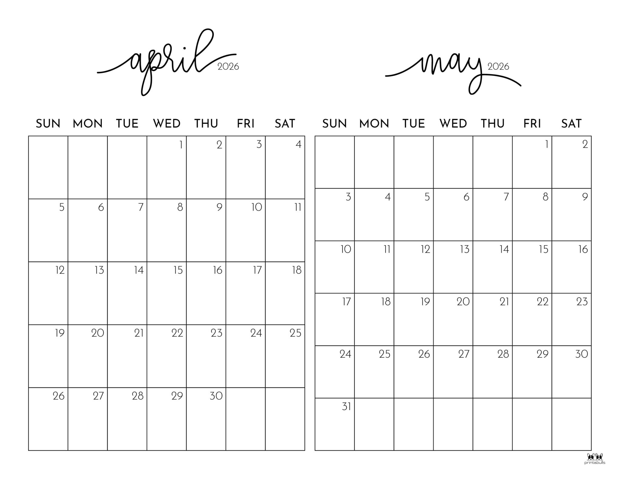 2026 Two Month Calendars - 84 FREE Printables | Printabulls