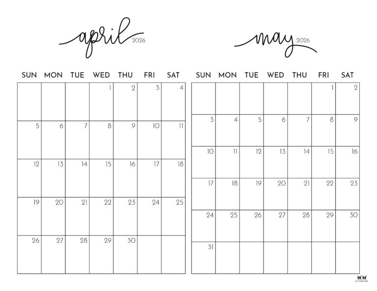 2026 Two Month Calendars - 84 FREE Printables | Printabulls