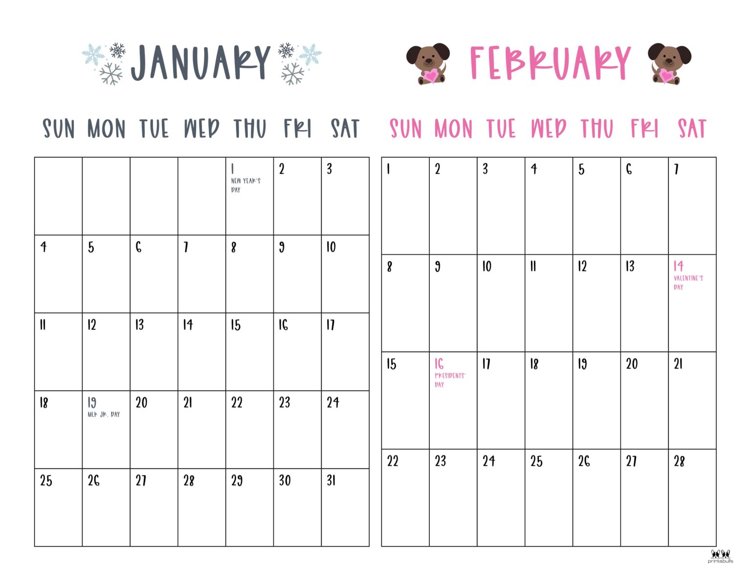 2026 Two Month Calendars - 84 FREE Printables | Printabulls