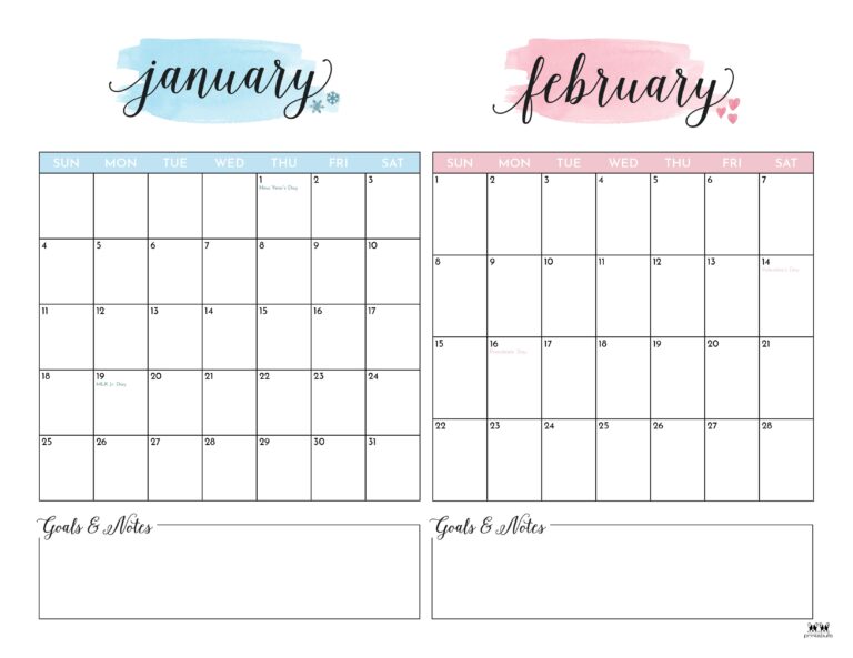 2026 Two Month Calendars - 84 FREE Printables | Printabulls