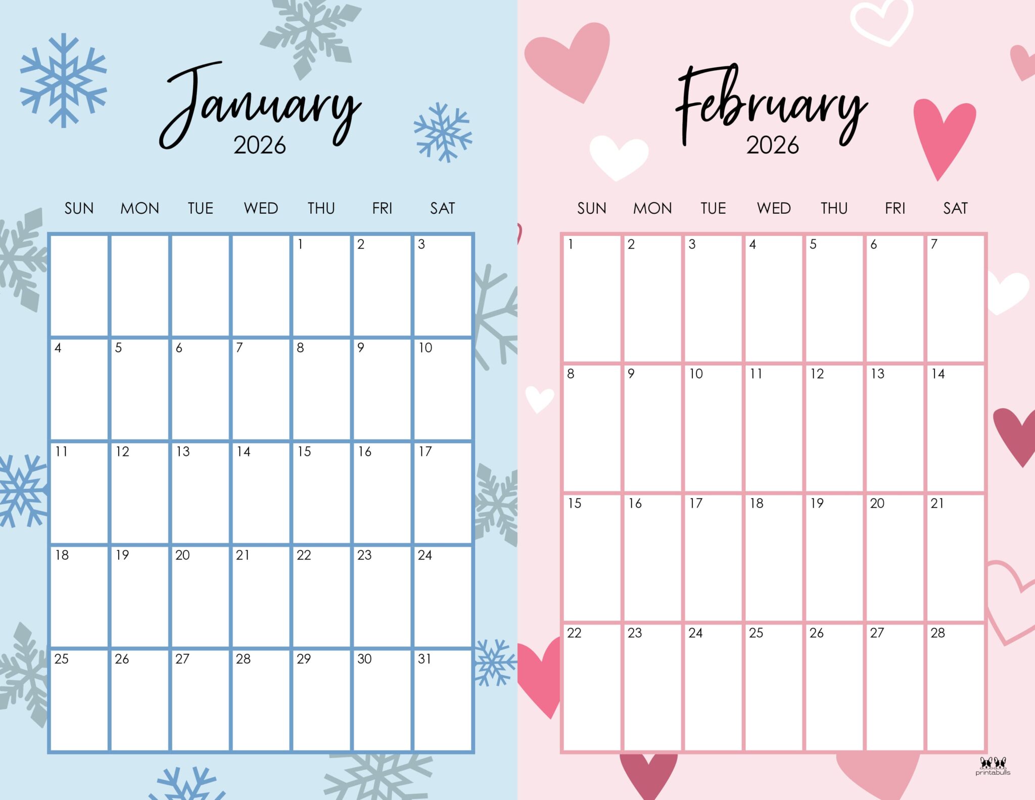 2026 Two Month Calendars - 84 FREE Printables | Printabulls