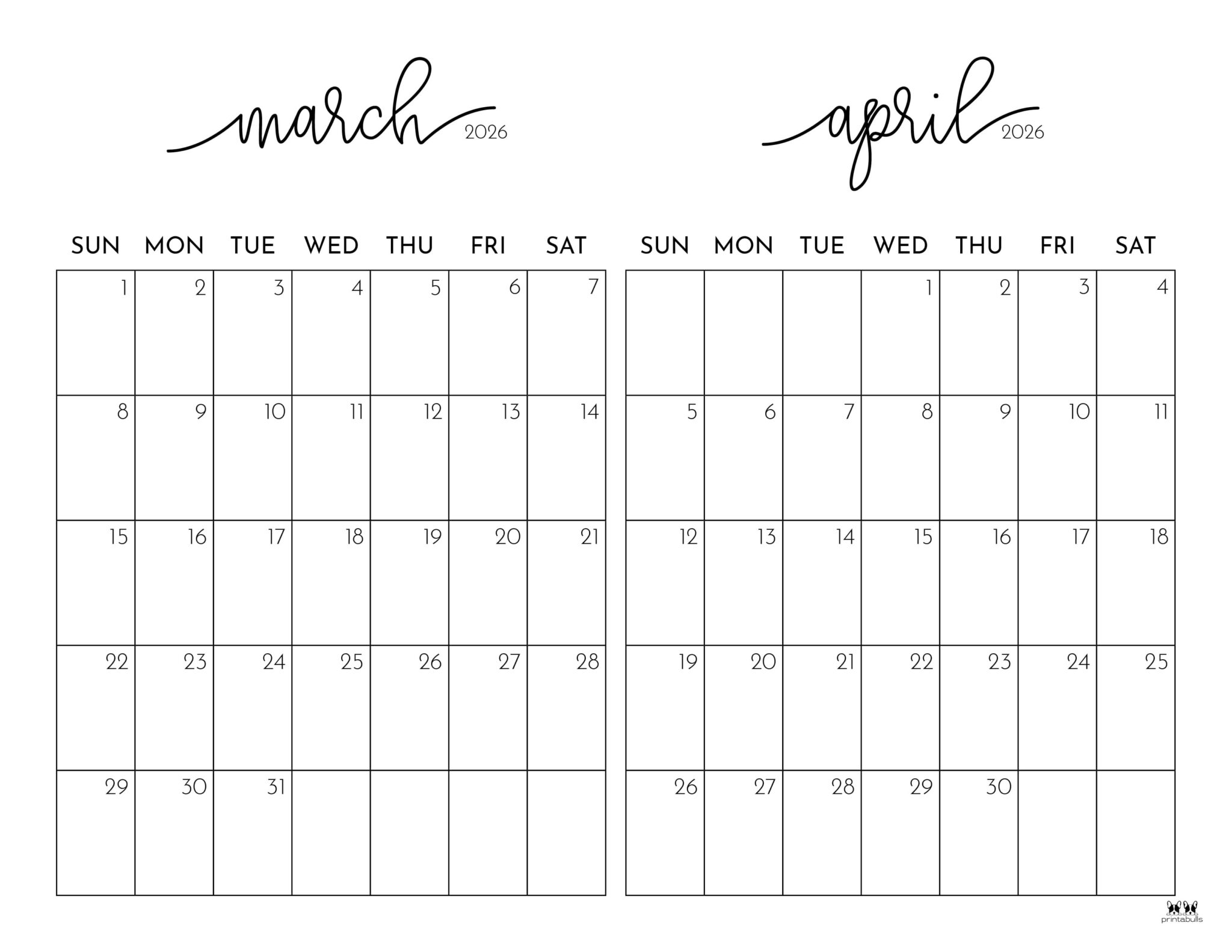 2026 Two Month Calendars - 84 FREE Printables | Printabulls