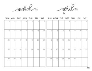 2026 Two Month Calendars - 84 FREE Printables | Printabulls