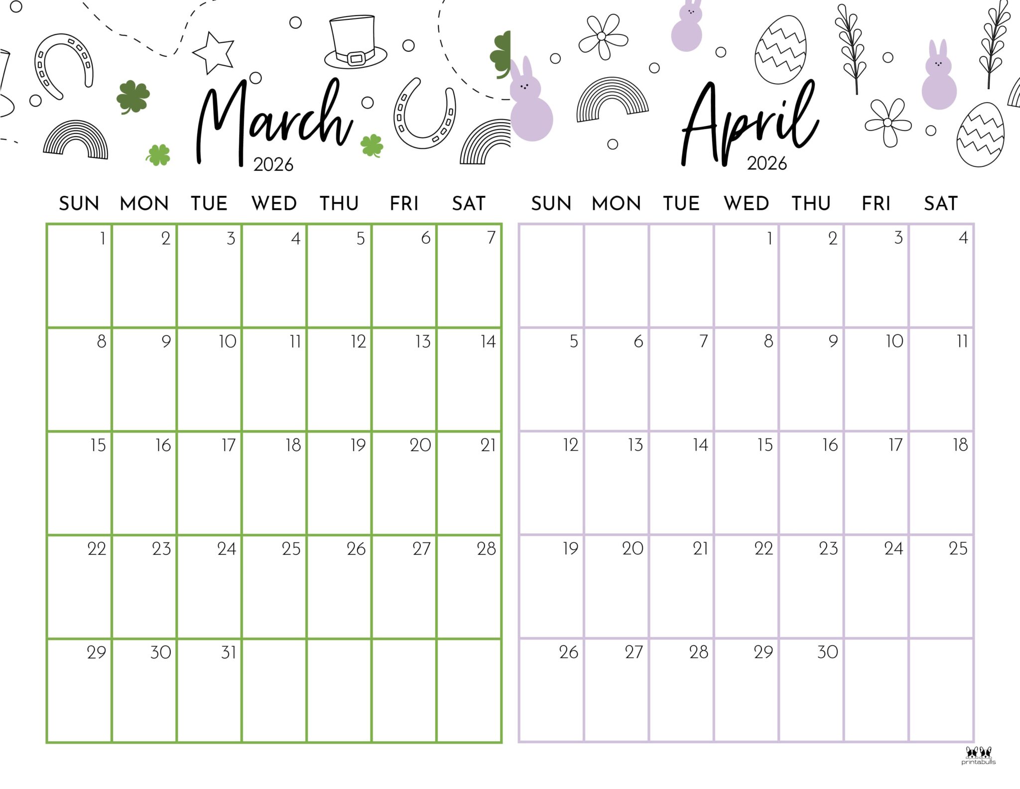 2026 Two Month Calendars - 84 FREE Printables | Printabulls