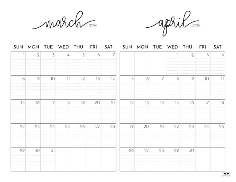 2026 Two Month Calendars - 84 FREE Printables | Printabulls