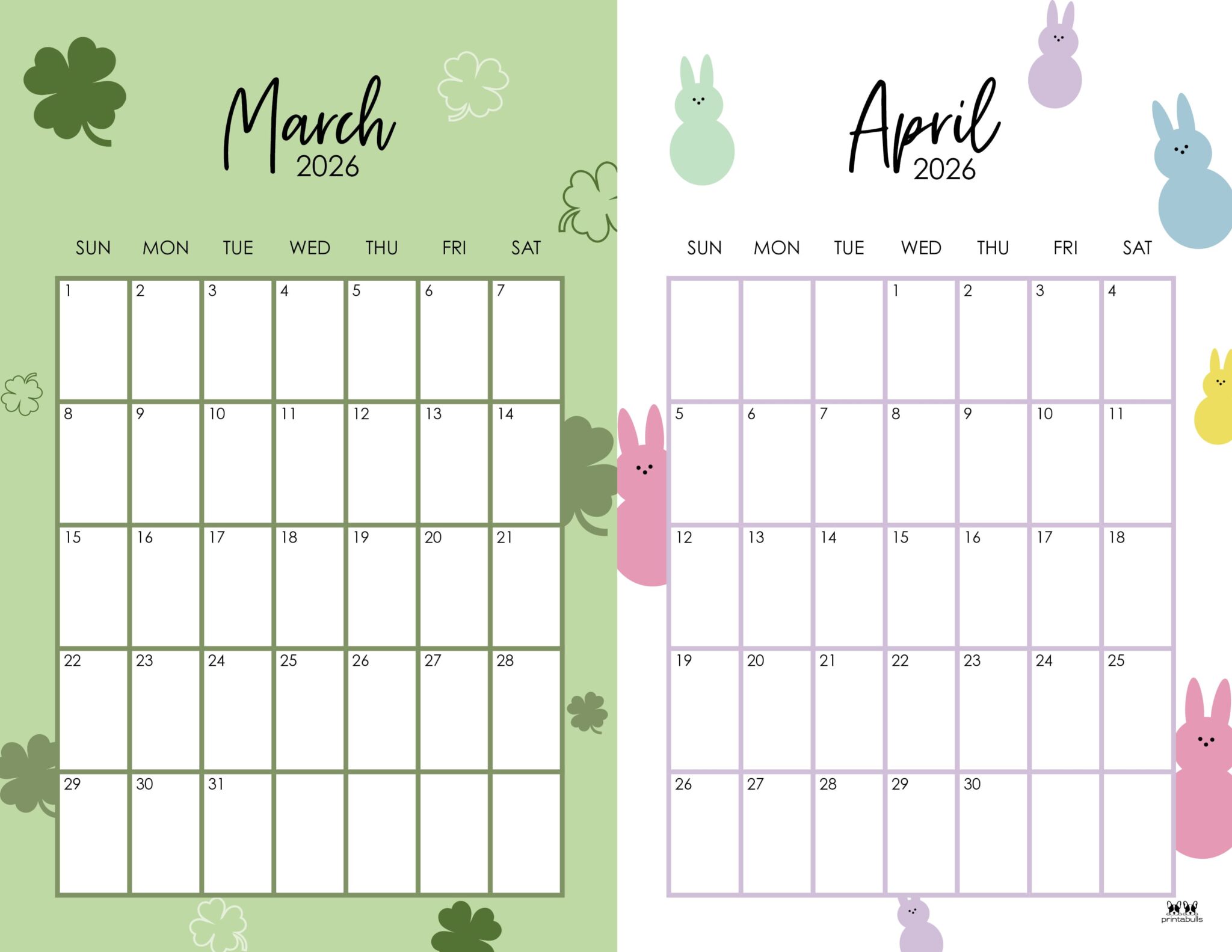 2026 Two Month Calendars - 84 FREE Printables | Printabulls
