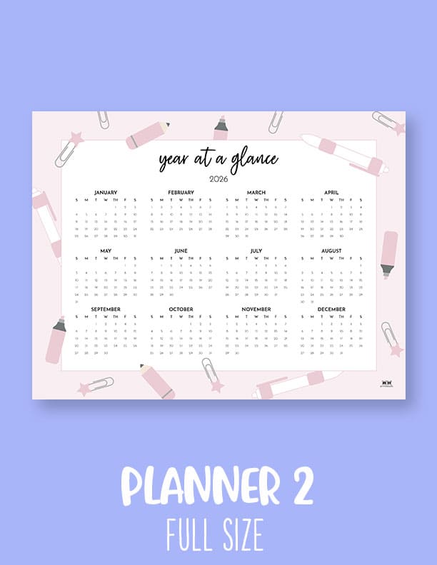 Yearly Calendar Planner Pages - FREE 2026 Pages | Printabulls