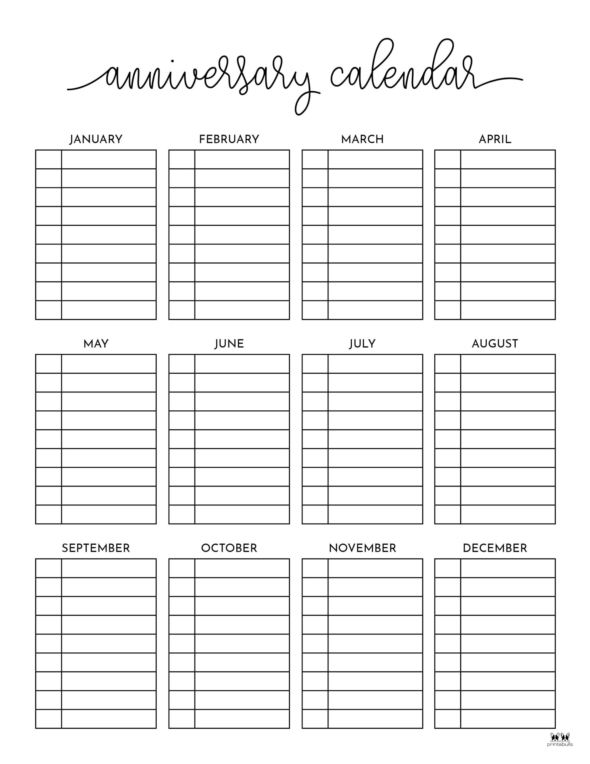 Anniversary Calendars - 10 FREE Printables | Printabulls