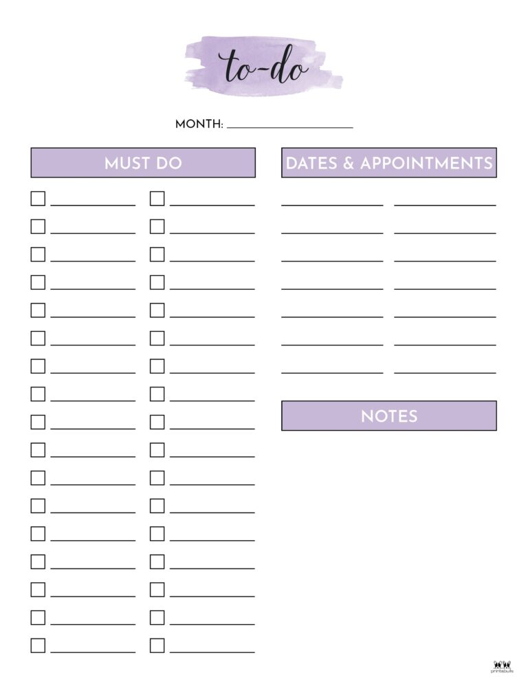 Monthly To Do Lists - FREE Printables | Printabulls