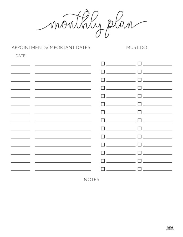 Monthly To Do Lists - FREE Printables | Printabulls