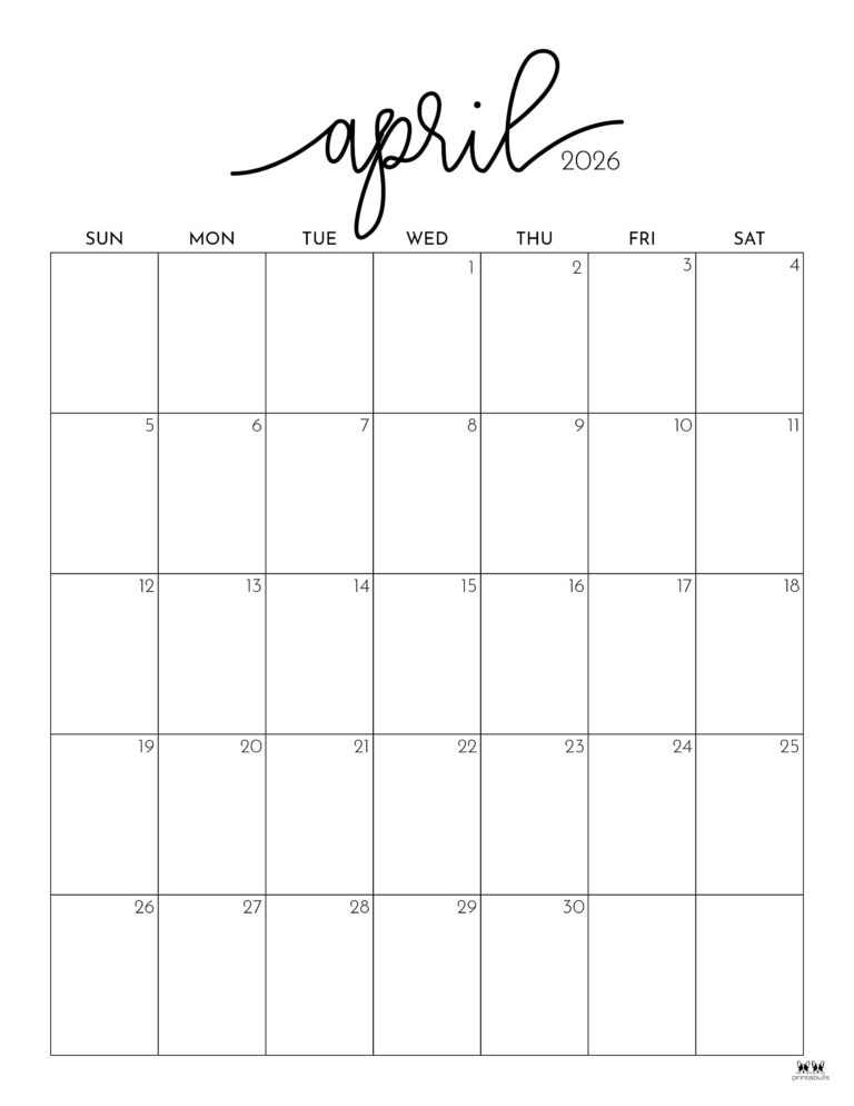 April 2026 Calendars - 150 FREE Printables | Printabulls
