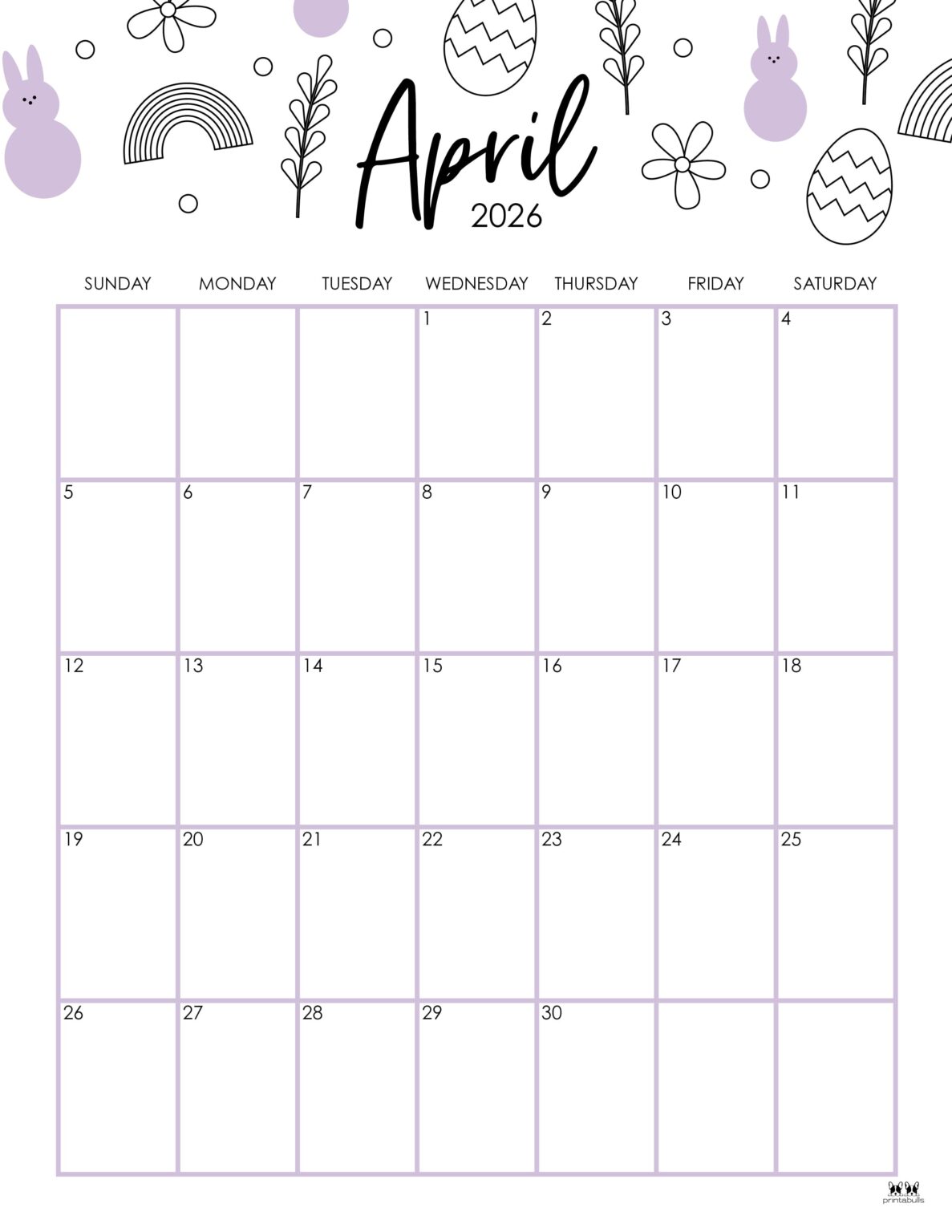 April 2026 Calendars - 150 FREE Printables | Printabulls