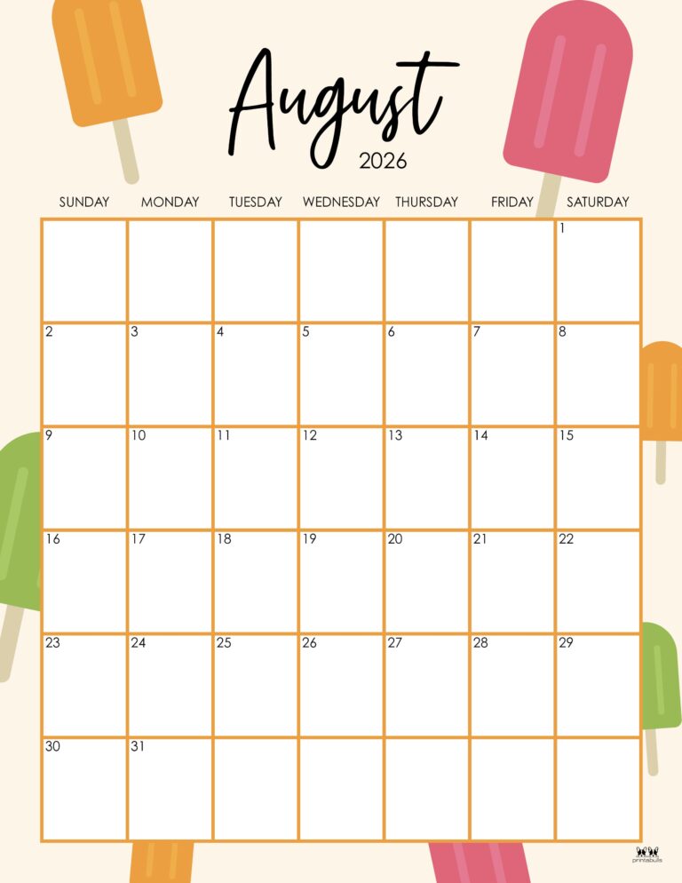 August 2026 Calendars - 150 FREE Printables | Printabulls