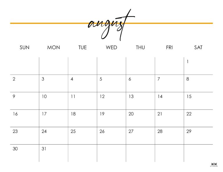 August 2026 Calendars - 150 FREE Printables | Printabulls