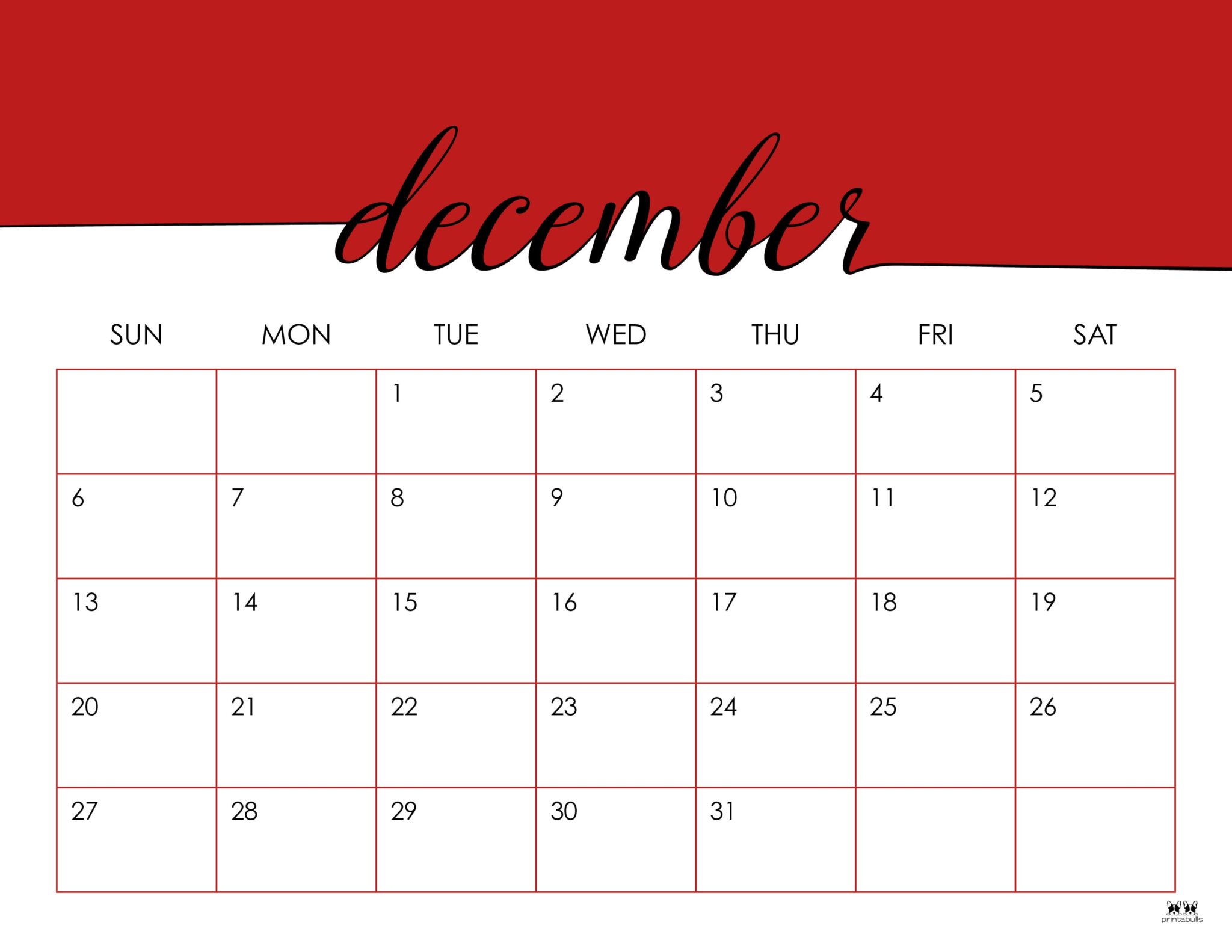 December 2026 Calendars - 150 FREE Printables | Printabulls